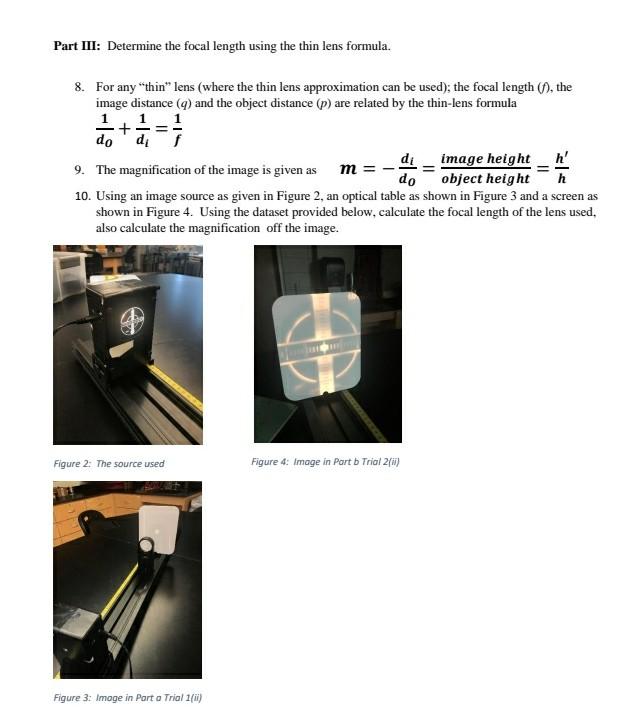 Solved Experimental procedure Part I: Find the focal length | Chegg.com