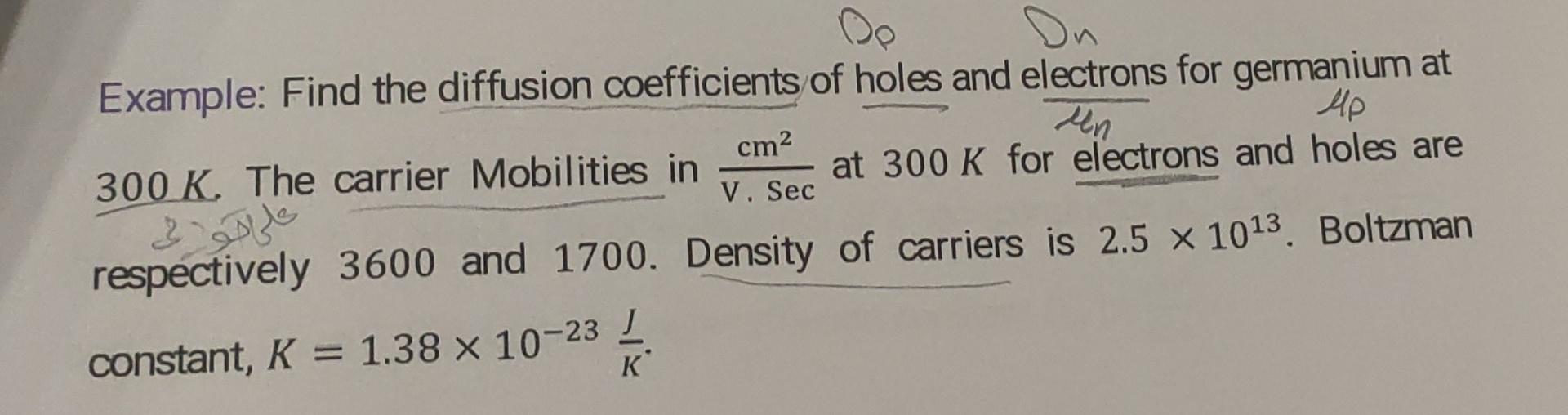 Solved Example: Find the diffusion coefficients of holes and | Chegg.com