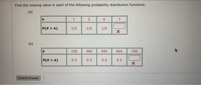 Solved Find the missing value in each of the following | Chegg.com