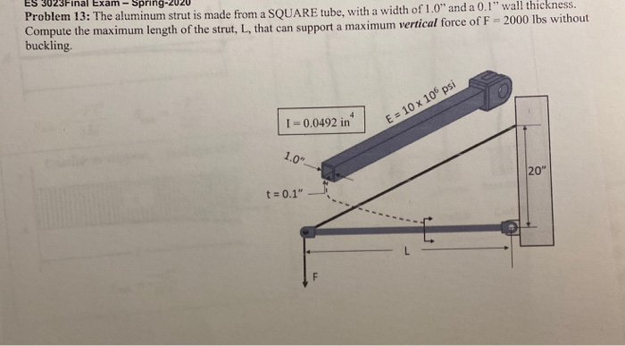 Solved Problem 13: The aluminum strut is made from a SQUARE | Chegg.com