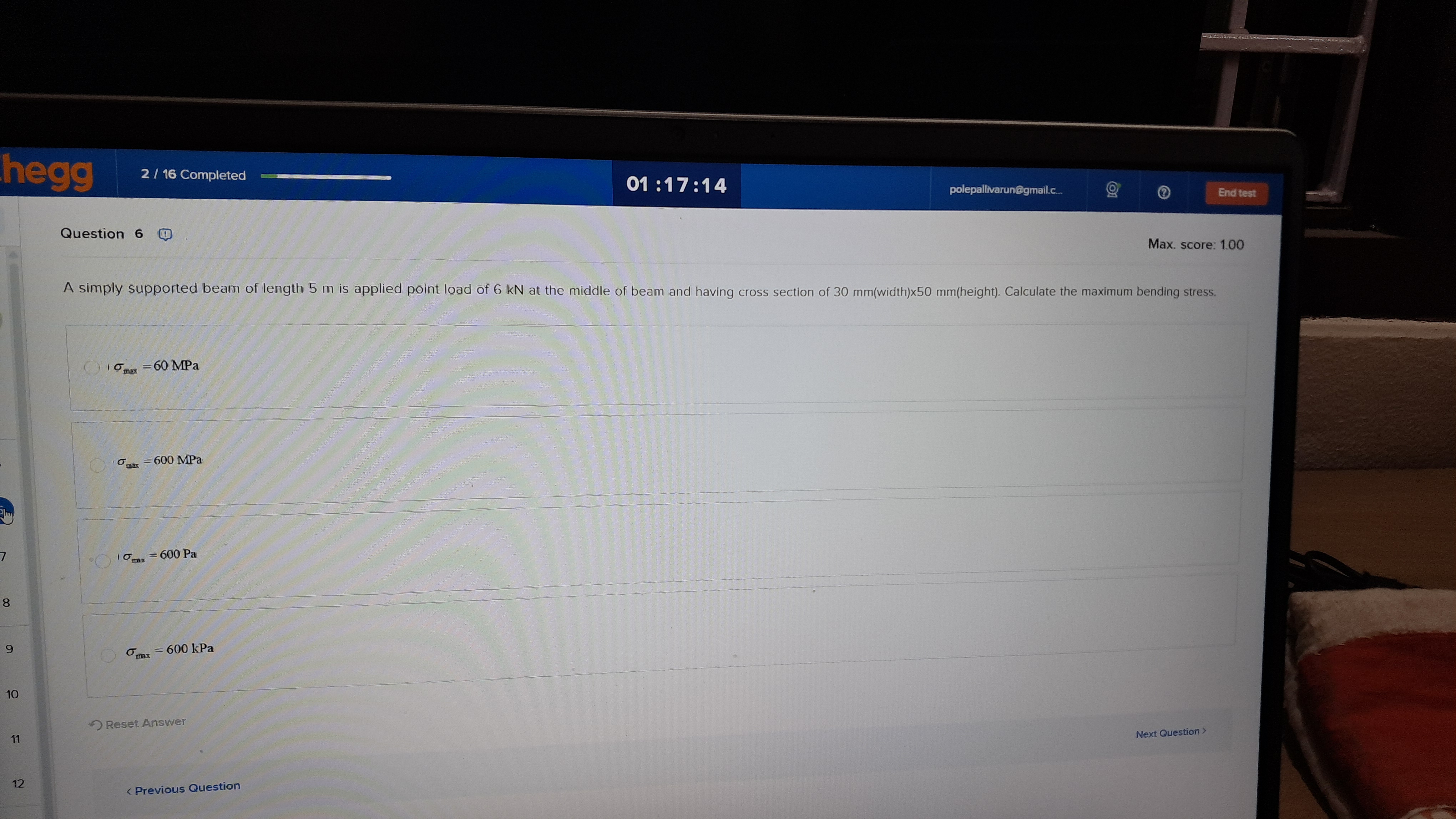 Solved A simply supported beam of ﻿length 5 m is ﻿applied | Chegg.com