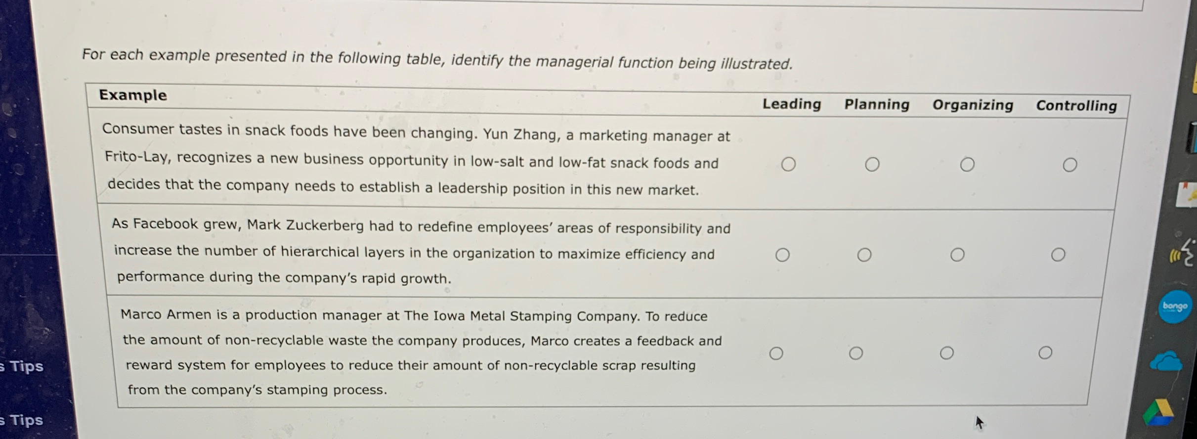 Solved For each example presented in the following table, | Chegg.com
