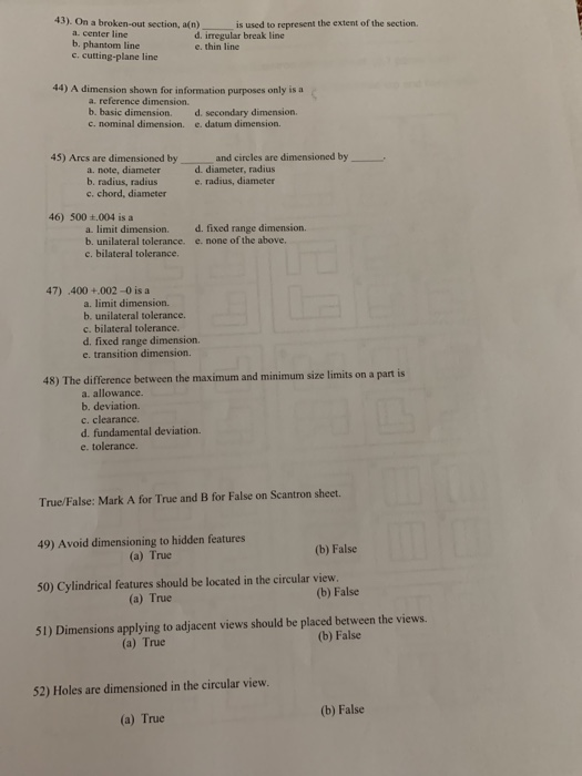 Solved 43). On a broken-out section, an) is used to | Chegg.com