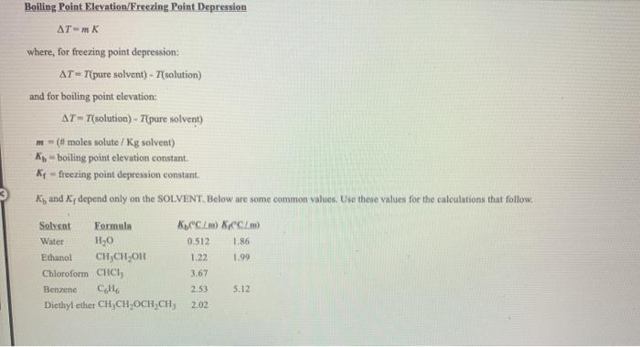 Solved Boiling Point Elevation/Freezing Point Depression | Chegg.com