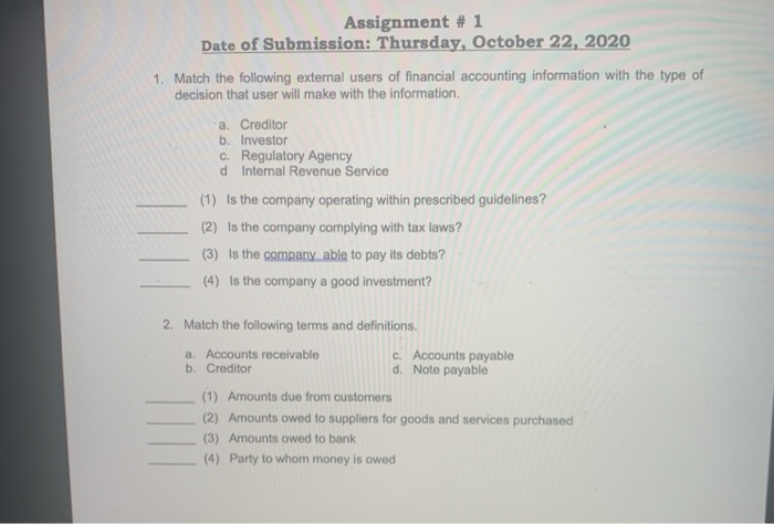 Solved Assignment # 1 Date of Submission: Thursday, October | Chegg.com