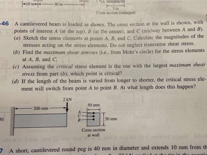Solved -10 in 30 in 3 in Cross section (enlarged) -46 A | Chegg.com