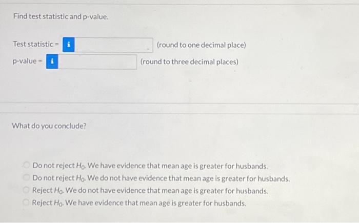 Solved Husband and Wife Ages as Paired Data Exercise 2.213 | Chegg.com