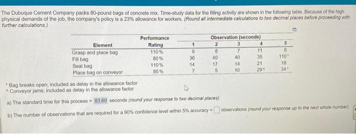 Solved The Dubuque Cement Company packs 80-pound bags of | Chegg.com