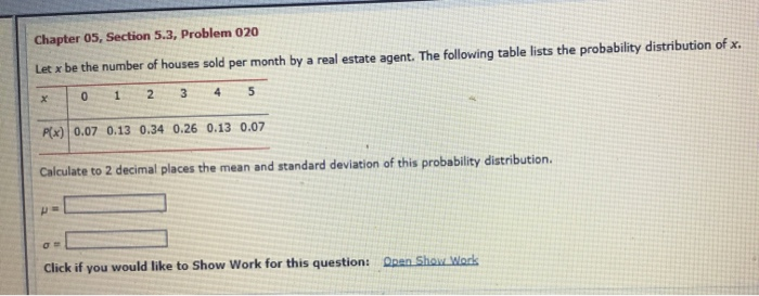 Solved Chapter 05, Section 5.3, Problem 16a Find the mean | Chegg.com