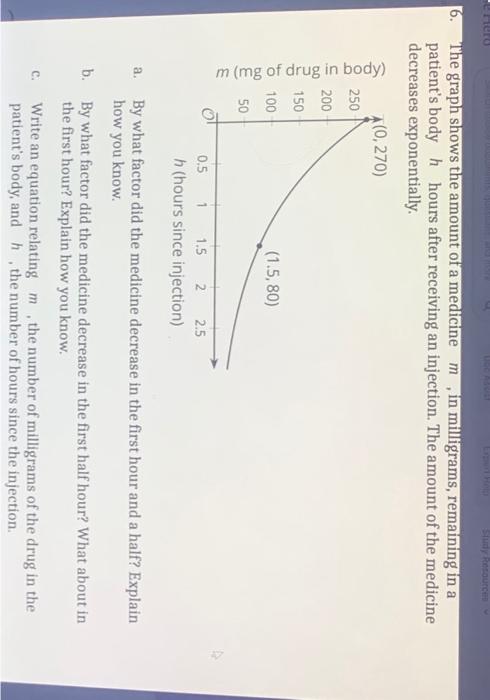 Solved The graph shows the amount of a medicine m, in | Chegg.com