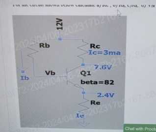 Solved For circuit show below, find values rc, ﻿rb, ﻿re, | Chegg.com