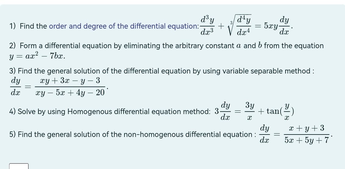Solved Find the order and degree of the differential | Chegg.com