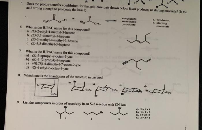 Solved 5. Does the proton-transfer equilibrium for the | Chegg.com