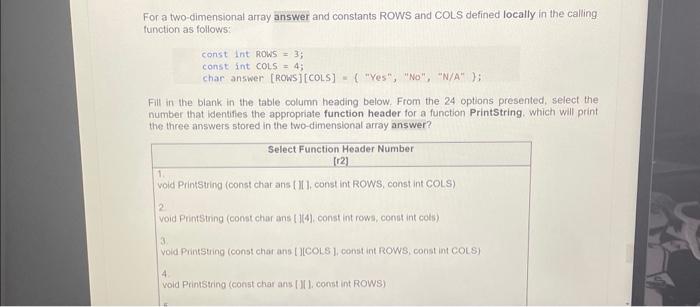 Solved rr a two-dimensional array answer and constants ROWS | Chegg.com
