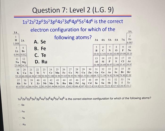 1s22s22p63s23p64s23d64p65s24d6 is the correct | Chegg.com