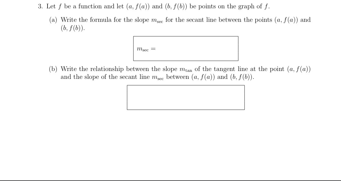 Solved Let f ﻿be a function and let (a,f(a)) ﻿and (b,f(b)) | Chegg.com