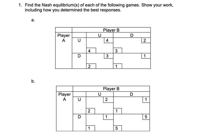 Solved Find the Nash equilibrium(s) of each of the following | Chegg.com