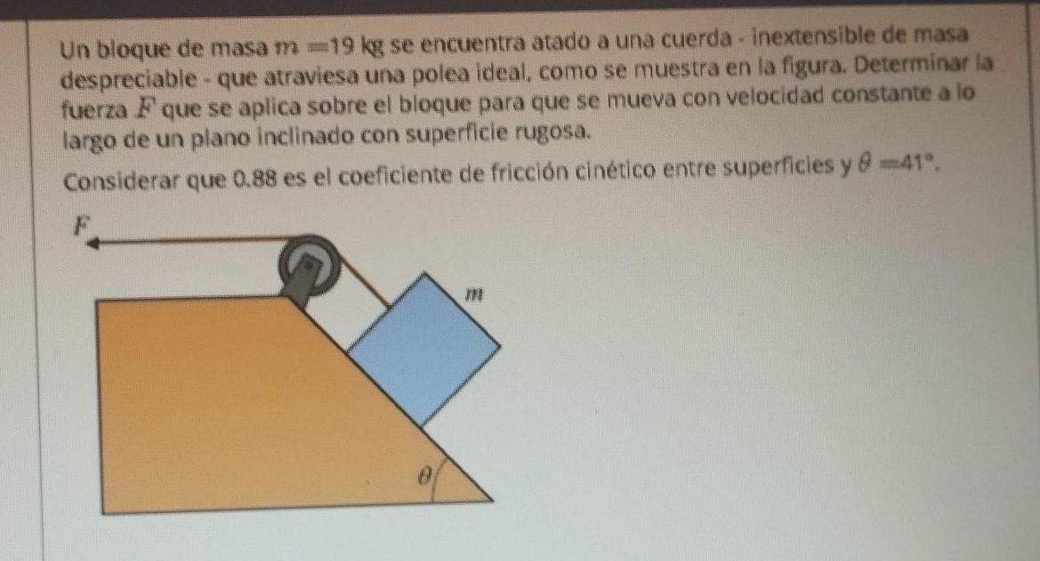 Solved Un bloque de masa m=19kg ﻿se encuentra atado a una | Chegg.com