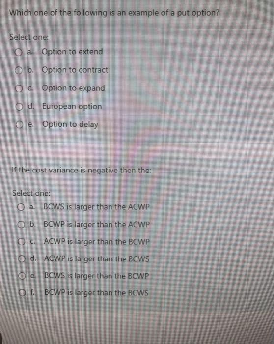 Solved Which one of the following is an example of a put | Chegg.com