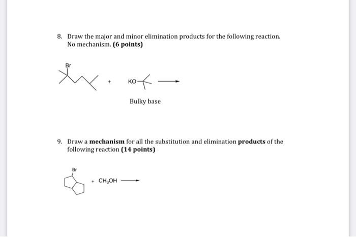 Solved 8. Draw the major and minor elimination products for | Chegg.com