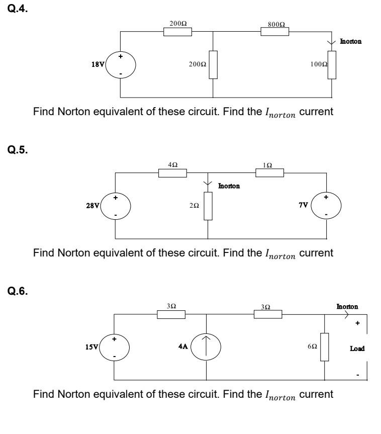 Solved Find Norton equivalent of these circuit. Find the | Chegg.com