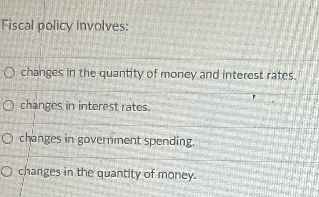 Solved Fiscal policy involves:changes in the quantity of | Chegg.com