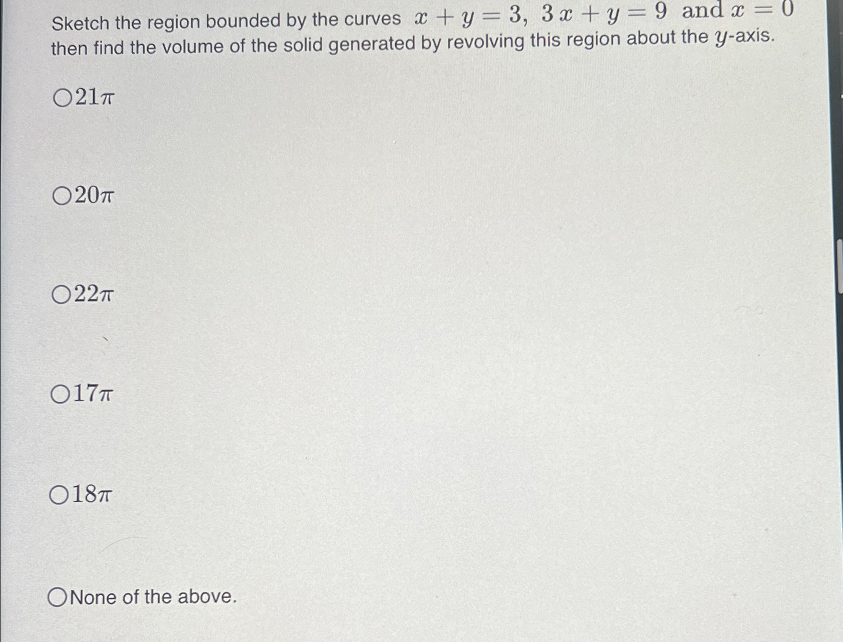Solved Sketch the region bounded by the curves x+y=3,3x+y=9 | Chegg.com
