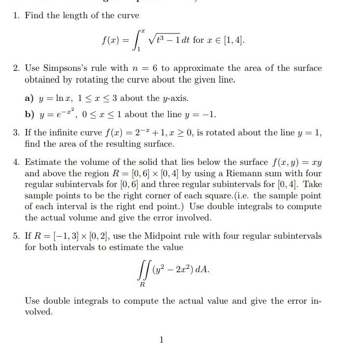 Solved 1. Find the length of the curve f(x)=∫1xt3−1dt for | Chegg.com