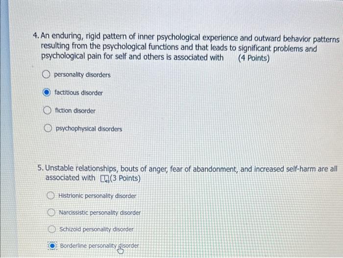 Solved 4. An enduring, rigid pattem of inner psychological | Chegg.com