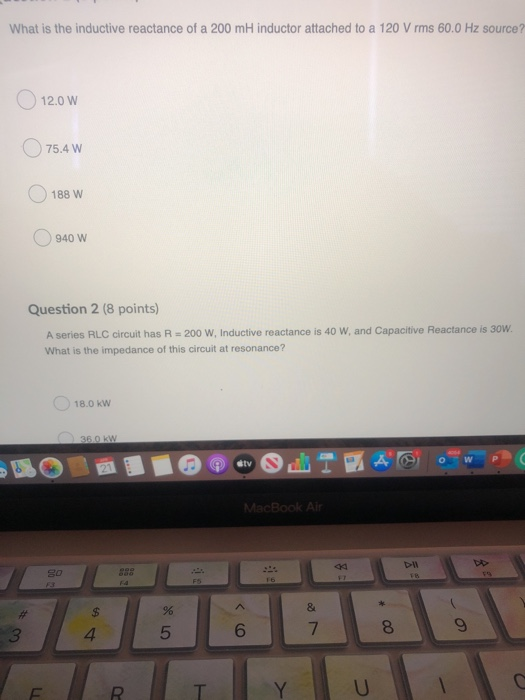 Solved What is the inductive reactance of a 200 mH inductor | Chegg.com