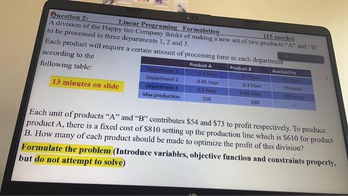Solved Question 2 Linear Programing Formulation 15 Marts A