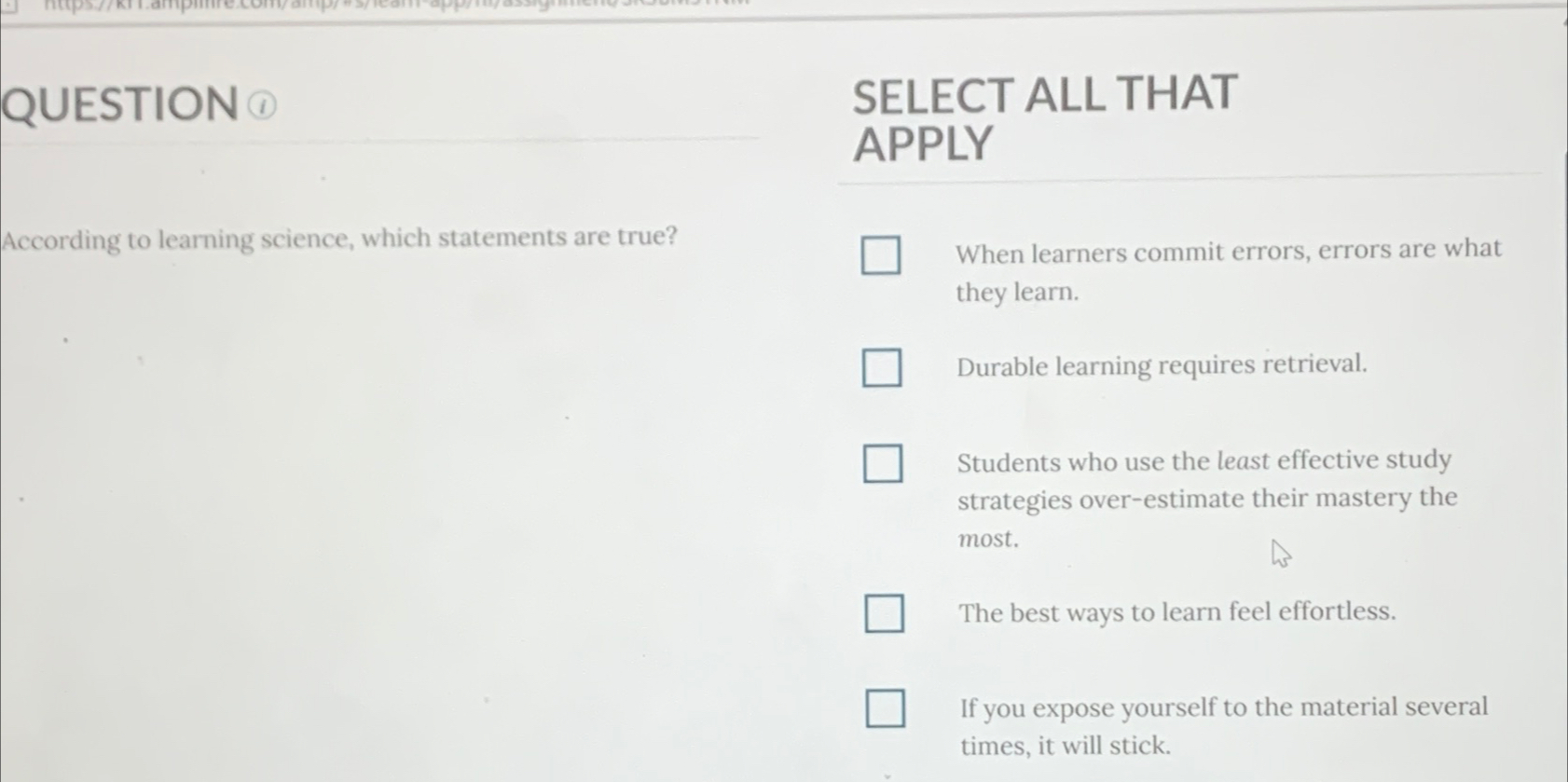 Solved QUESTION 1SELECT ALL THAT APPLYAccording to learning | Chegg.com