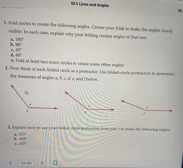 Solved Fold circles to create the following angles. Crease | Chegg.com