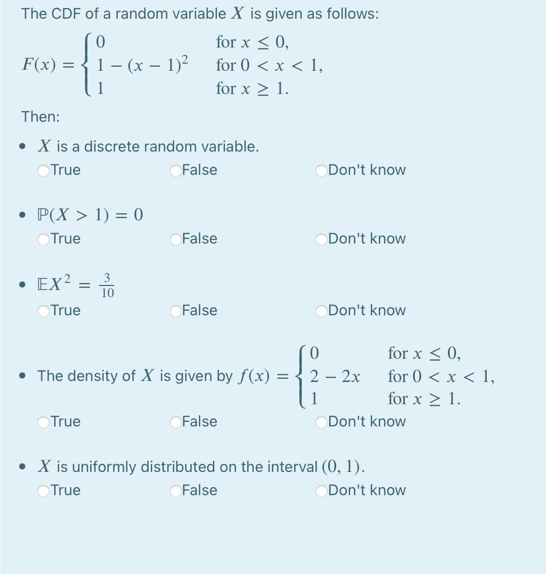 Solved The CDF of a random variable X is given as follows: 0 | Chegg.com