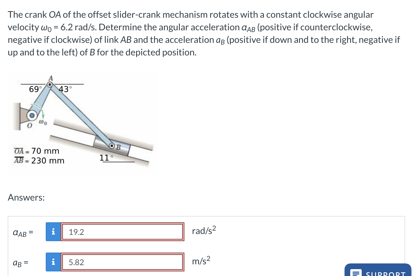 Solved The crank OA of the offset slider-crank mechanism | Chegg.com
