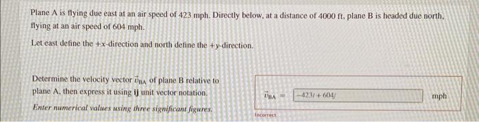 Solved Plane A is flying due east at an air speed of 423mph. | Chegg.com
