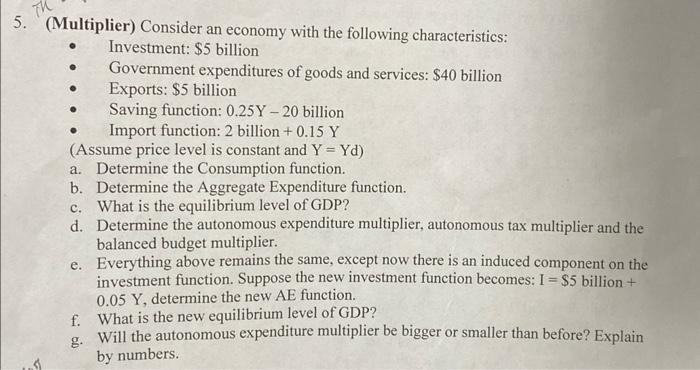 Solved (Multiplier) Consider an economy with the following | Chegg.com