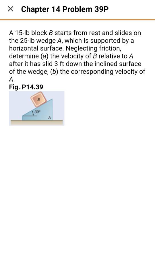 Solved X Chapter 14 Problem 39P A 15-lb block B starts from | Chegg.com