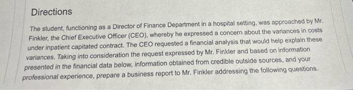 Solved Directions The student, functioning as a Director of | Chegg.com