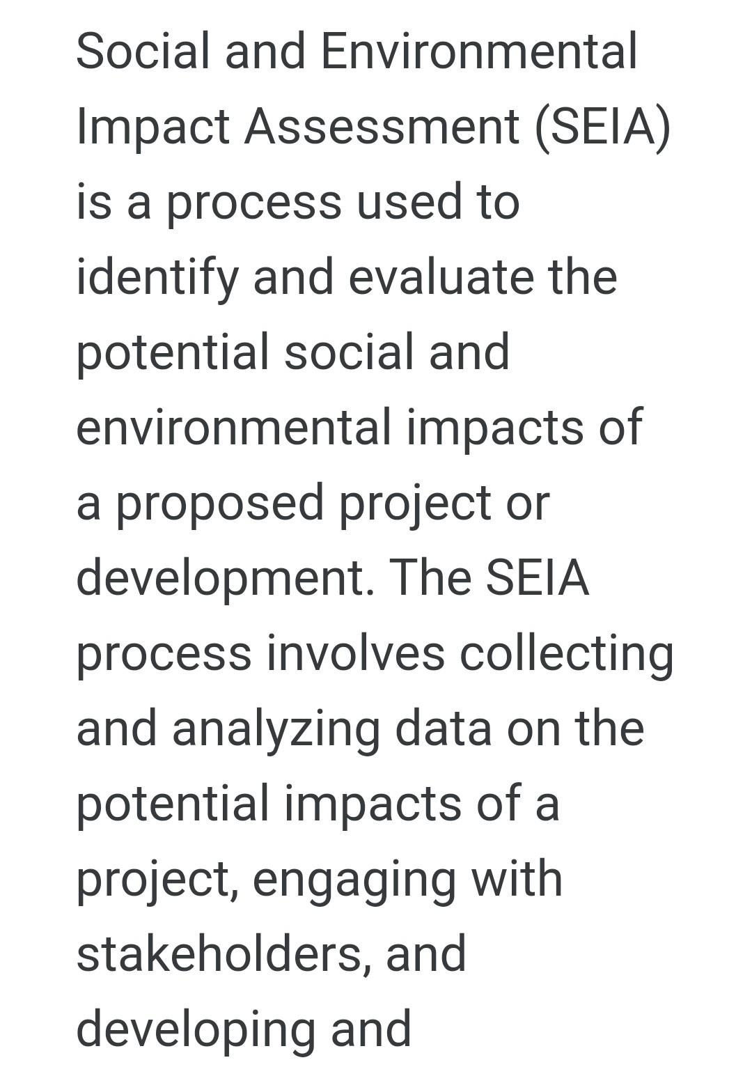 Solved Social and Environmental Impact Assessment (SEIA) is | Chegg.com