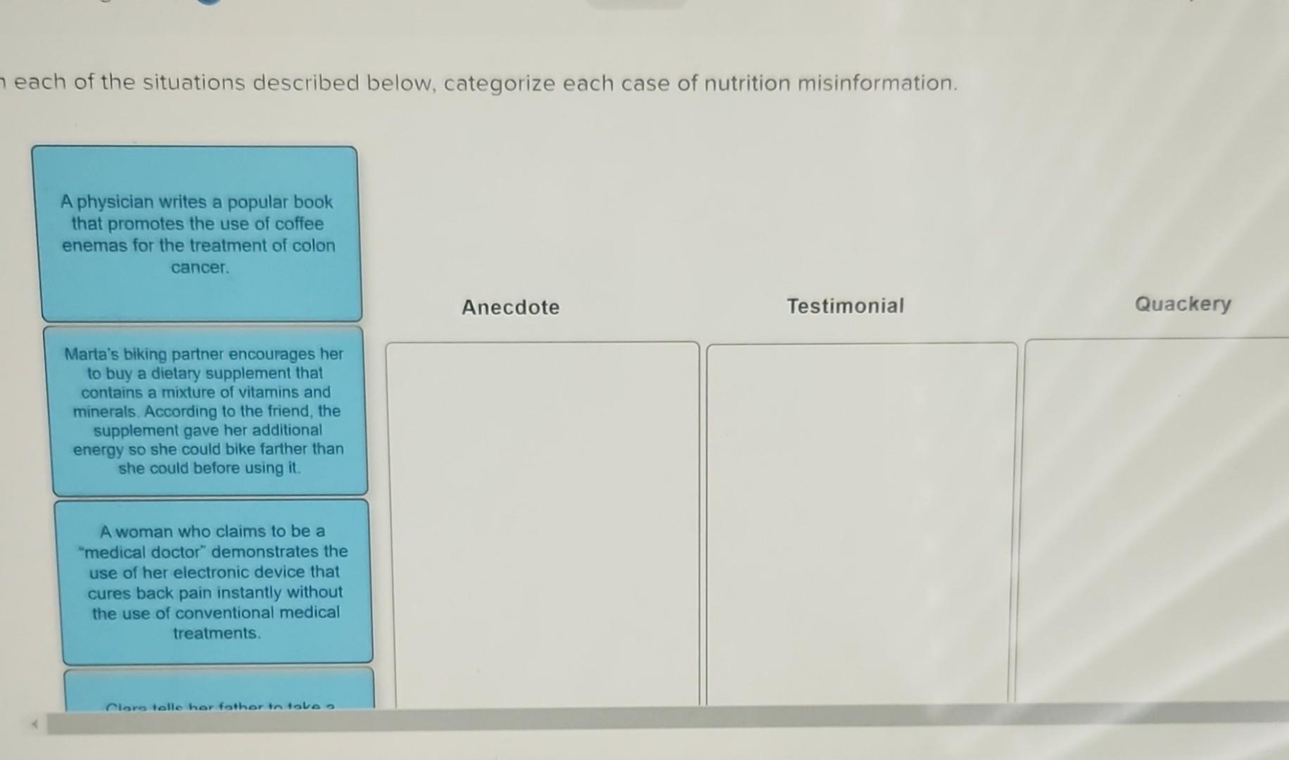 Solved each of the situations described below, categorize | Chegg.com