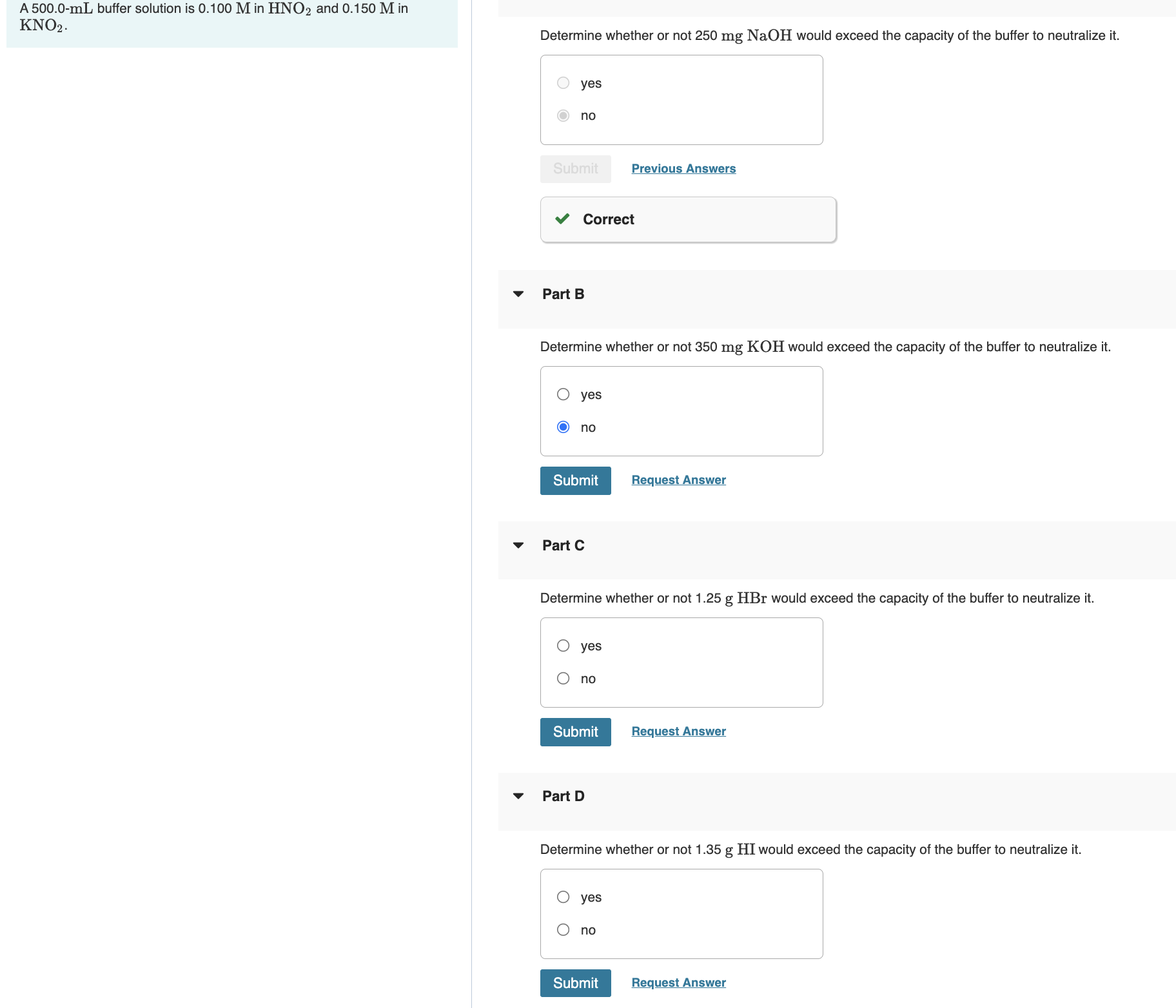 Solved ANSWER ALL 4 ﻿PARTS PLEASE> ﻿A 500.0-mL ﻿buffer | Chegg.com