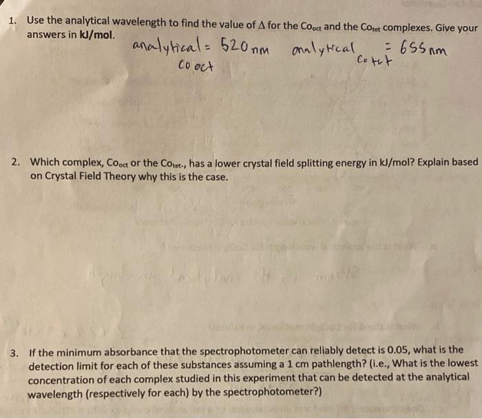 Solved 1. Use the analytical wavelength to find the value of | Chegg.com