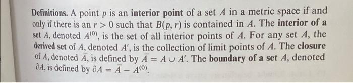 Solved Definitions. A point p is an interior point of a set | Chegg.com