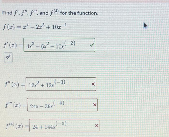 Solved Find f′,f′′,f′′′, and f(4) for the function. | Chegg.com