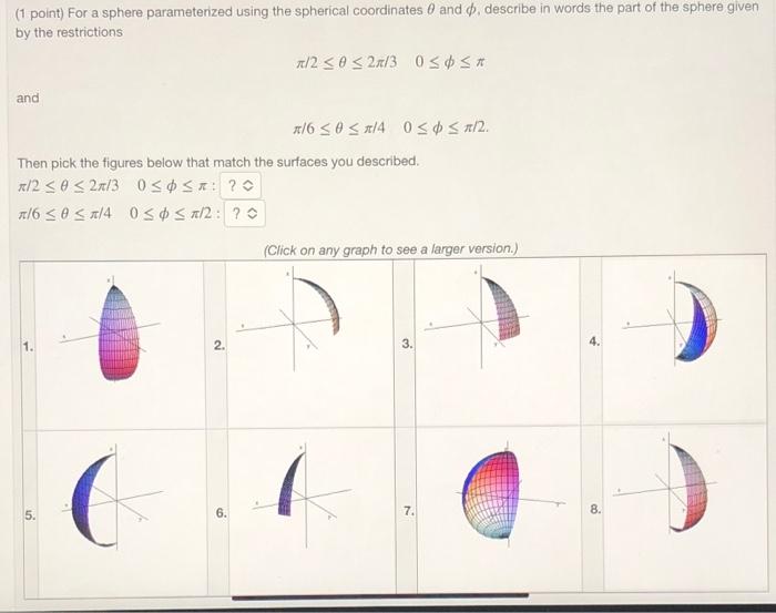 Solved (1 point) For a sphere parameterized using the | Chegg.com