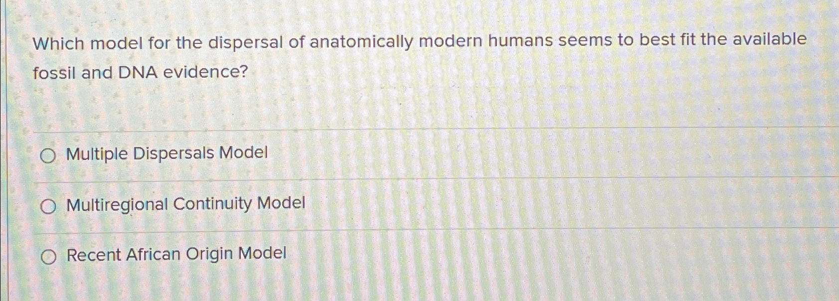 Solved Which model for the dispersal of anatomically modern | Chegg.com
