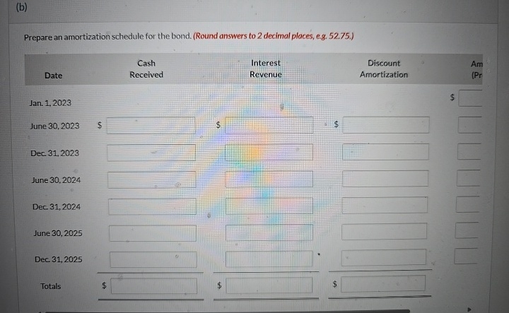 Solved (b)Prepare an amortization schedule for the bond. | Chegg.com