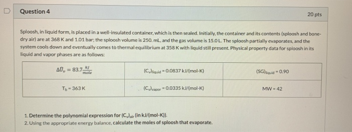 D Question 4 20 pts Sploosh, in liquid form, is | Chegg.com