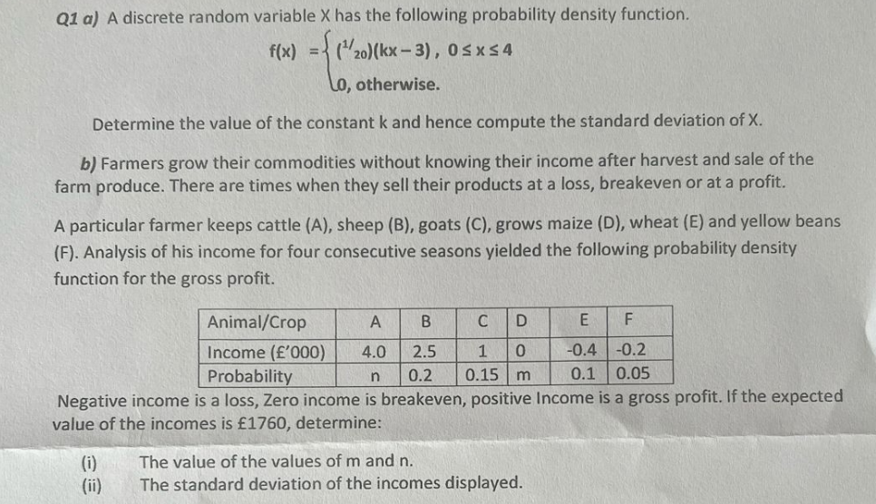 Solved Q1 ﻿a) ﻿A discrete random variable x ﻿has the | Chegg.com